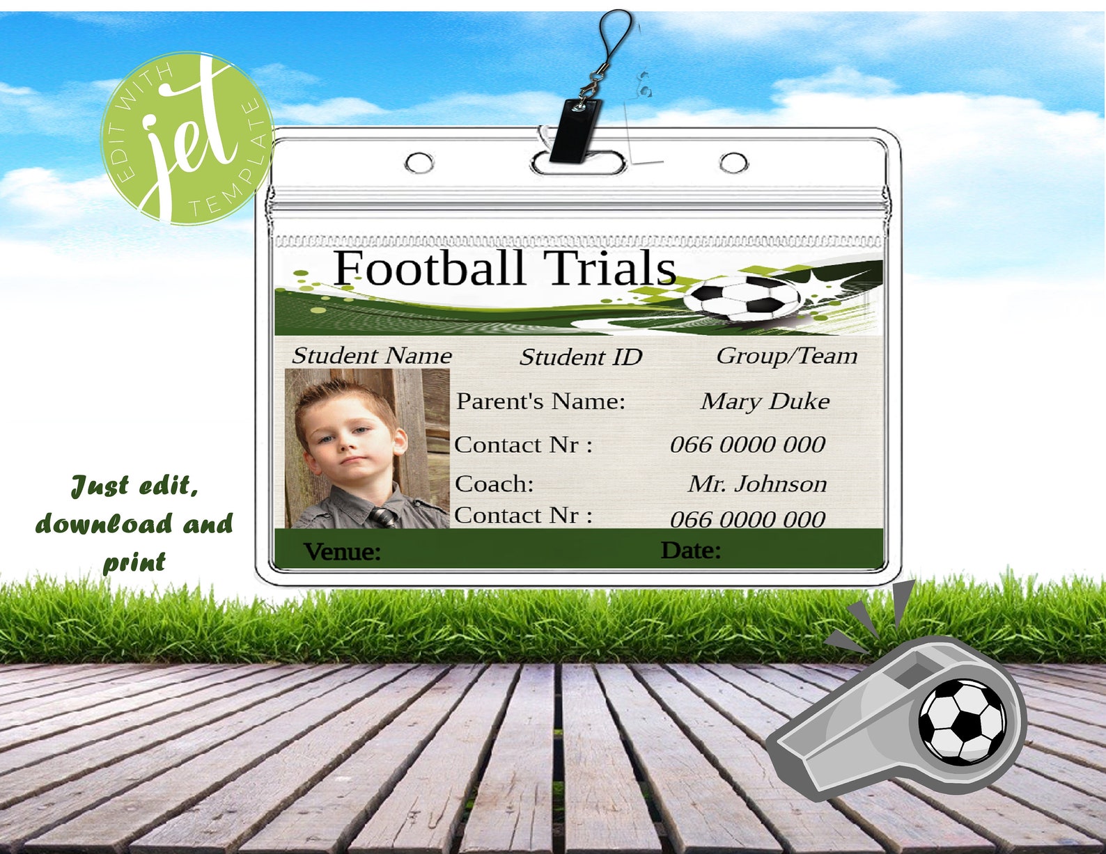 ID Badge, Name Tag, School ID Badge, Editable, Printable, Football ...