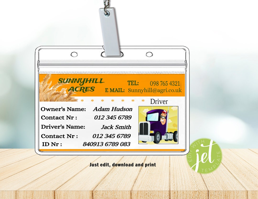 ID Badge, Name Tag, Editable, Printable, Farm Worker/driver, Farm ...
