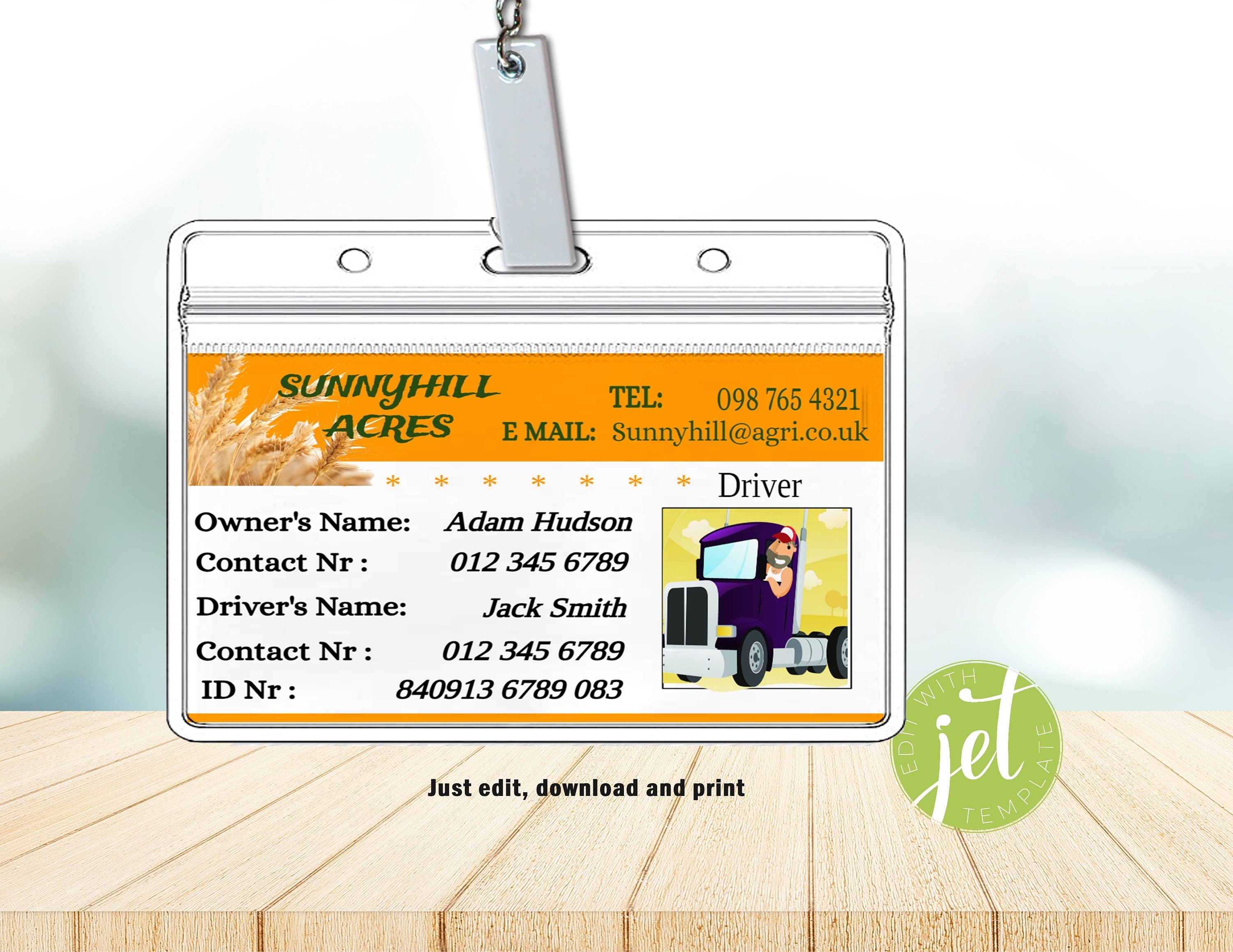 ID Badge, Name Tag, Editable, Printable, Farm Worker/driver, Farm ...