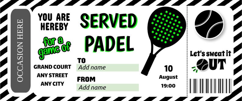 Editable Padel Invitation, Boarding Pass, Padel Game, Sweat It Out ...