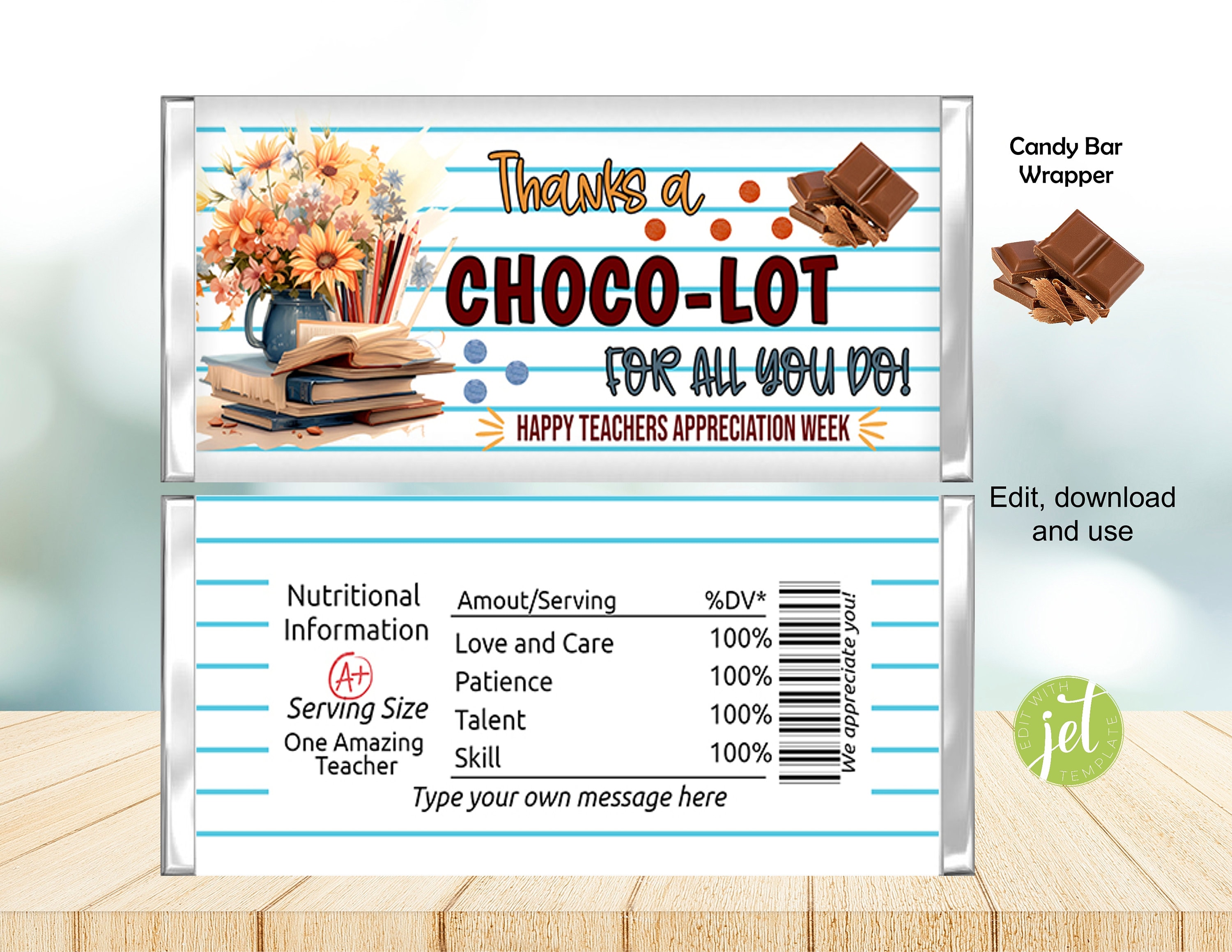 Editable Thanks a Choco-lot Candy Wrapper, Teacher, School Gift, Gift ...