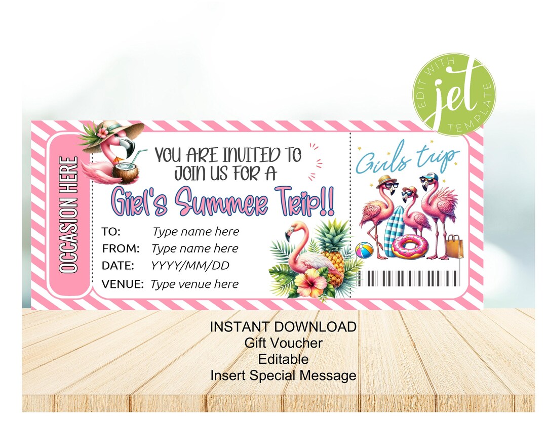 Editable Girls Trip Voucher Template, Flamingo Themed Gift Voucher ...