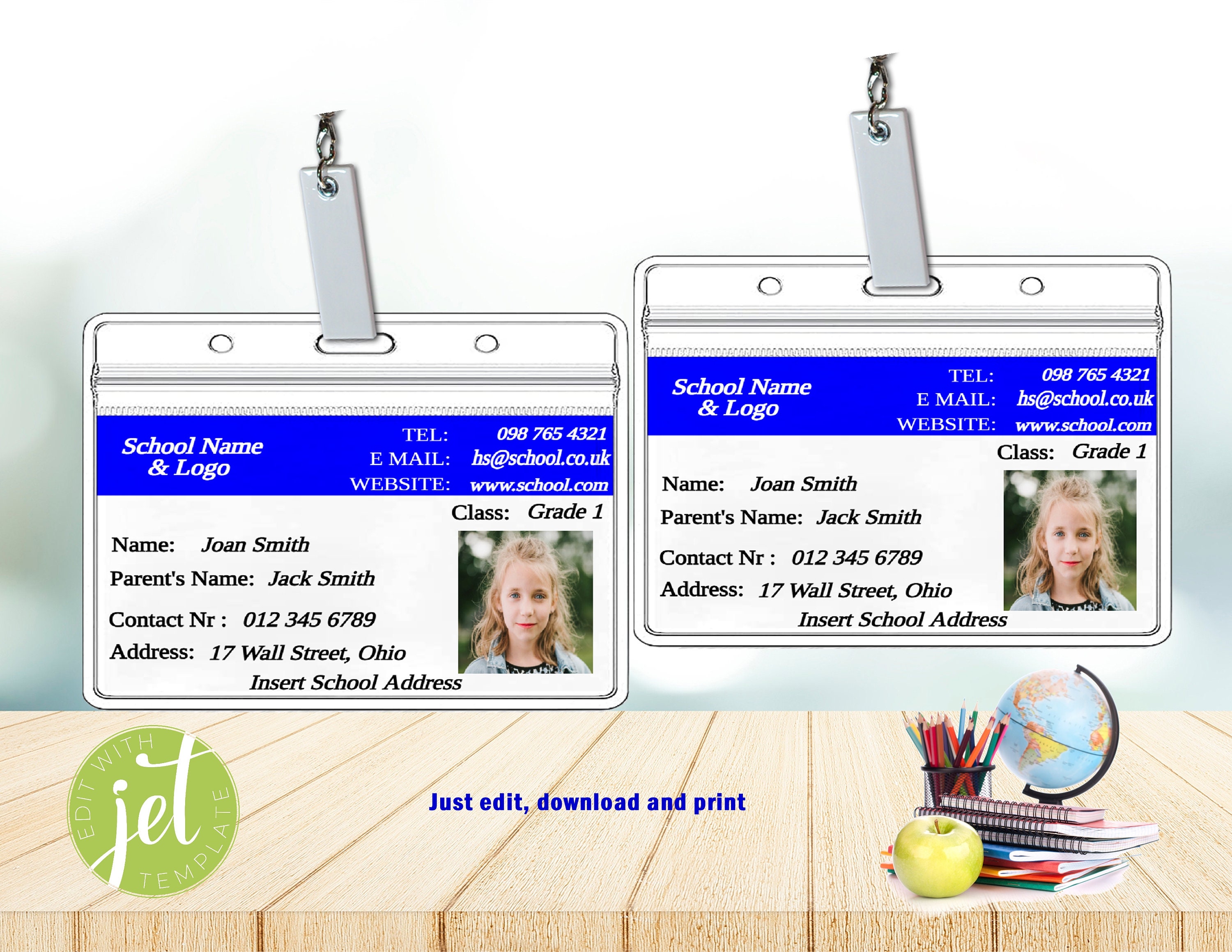 ID Badge, Name Tag, Editable, Printable, ID Card Boy/girl Badge ...