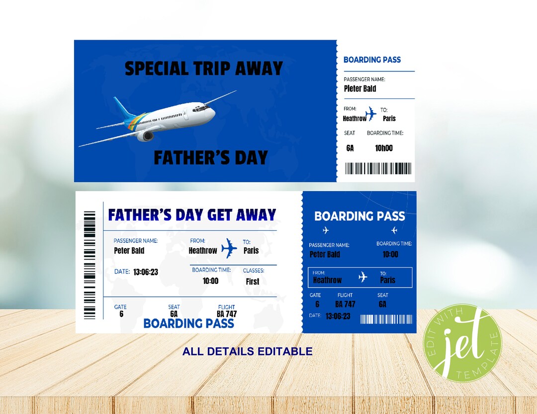 Boarding Pass, Editable Gift, Father's Day Surprise Trip, Aeroplan ...