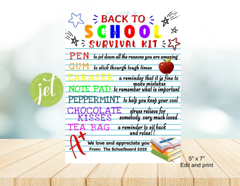 Editable, Back to School Survival Kit, Printable, Special Message ...