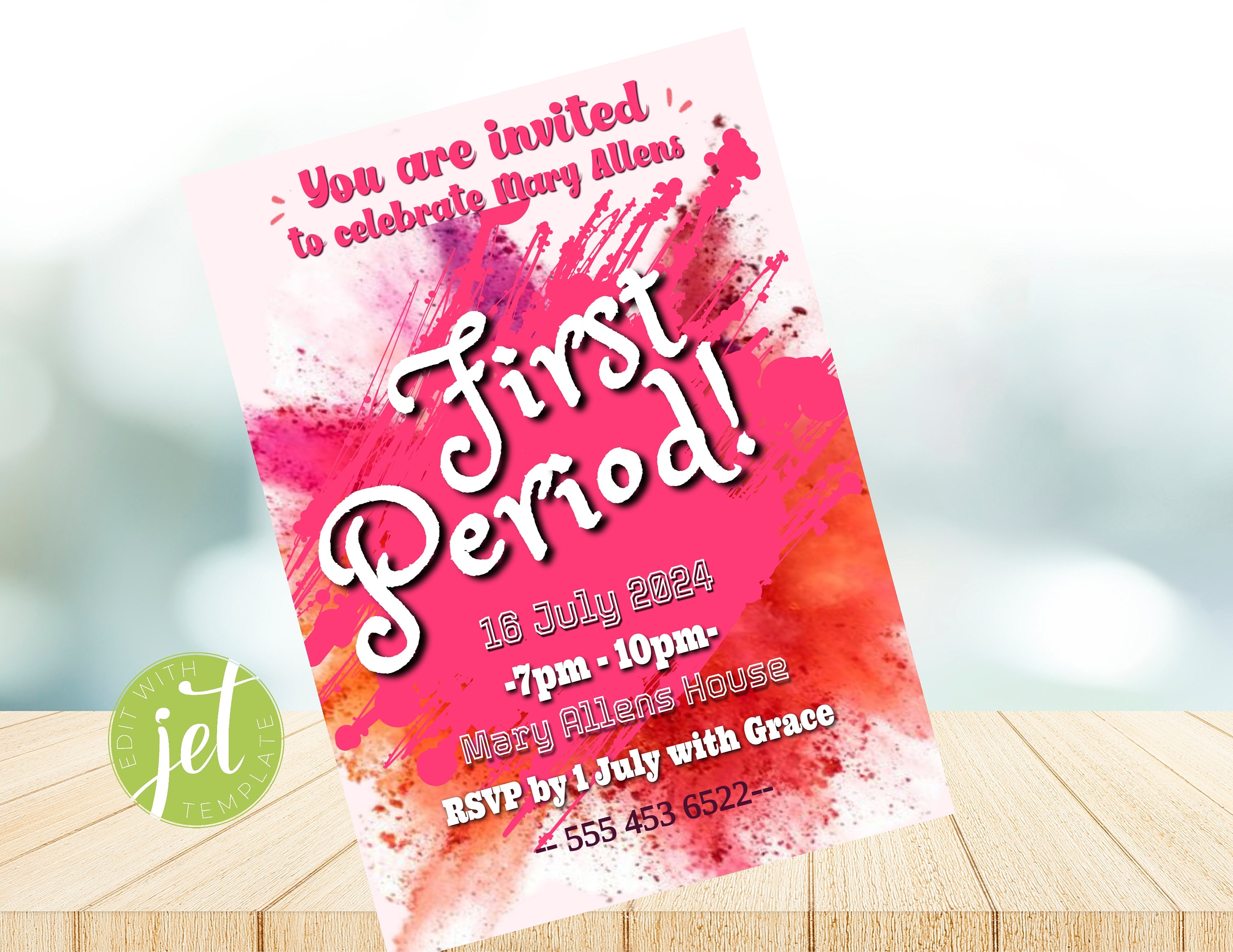 Party Invite, Editable, Printable, First Period Party, Instant Download ...
