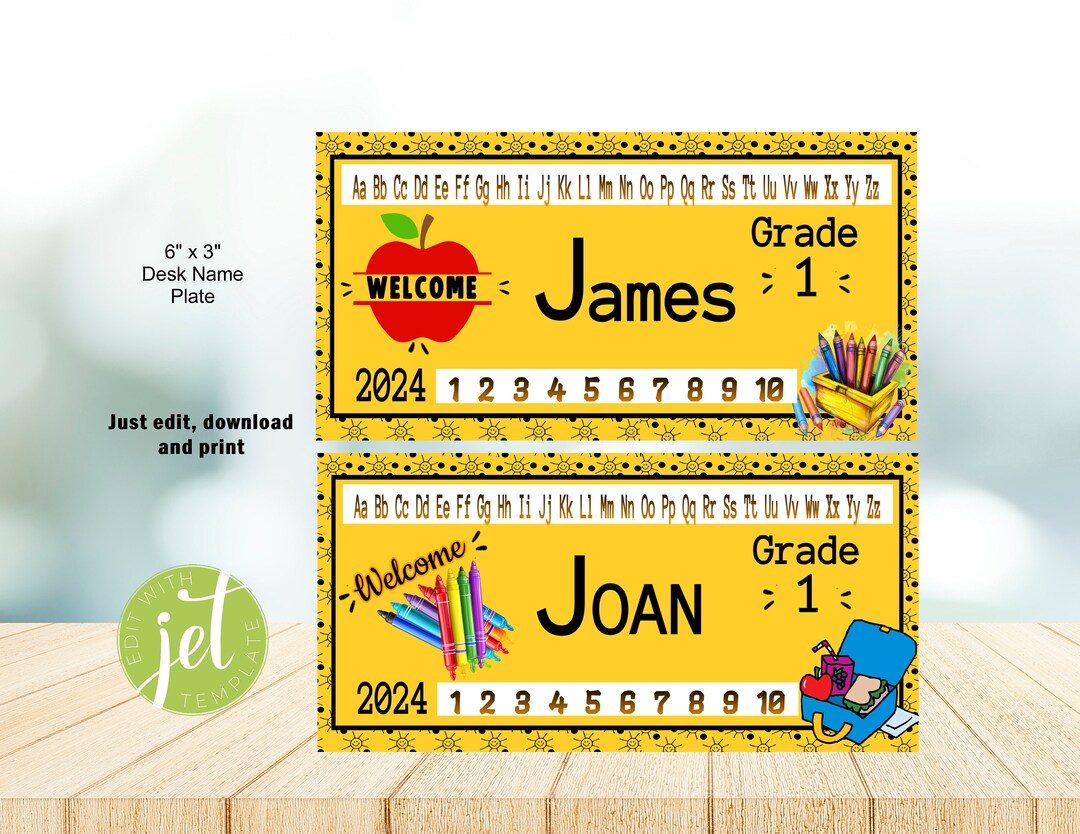 School Desk Name Plate Mini, Editable, Printable, Boy/girl Badge ...