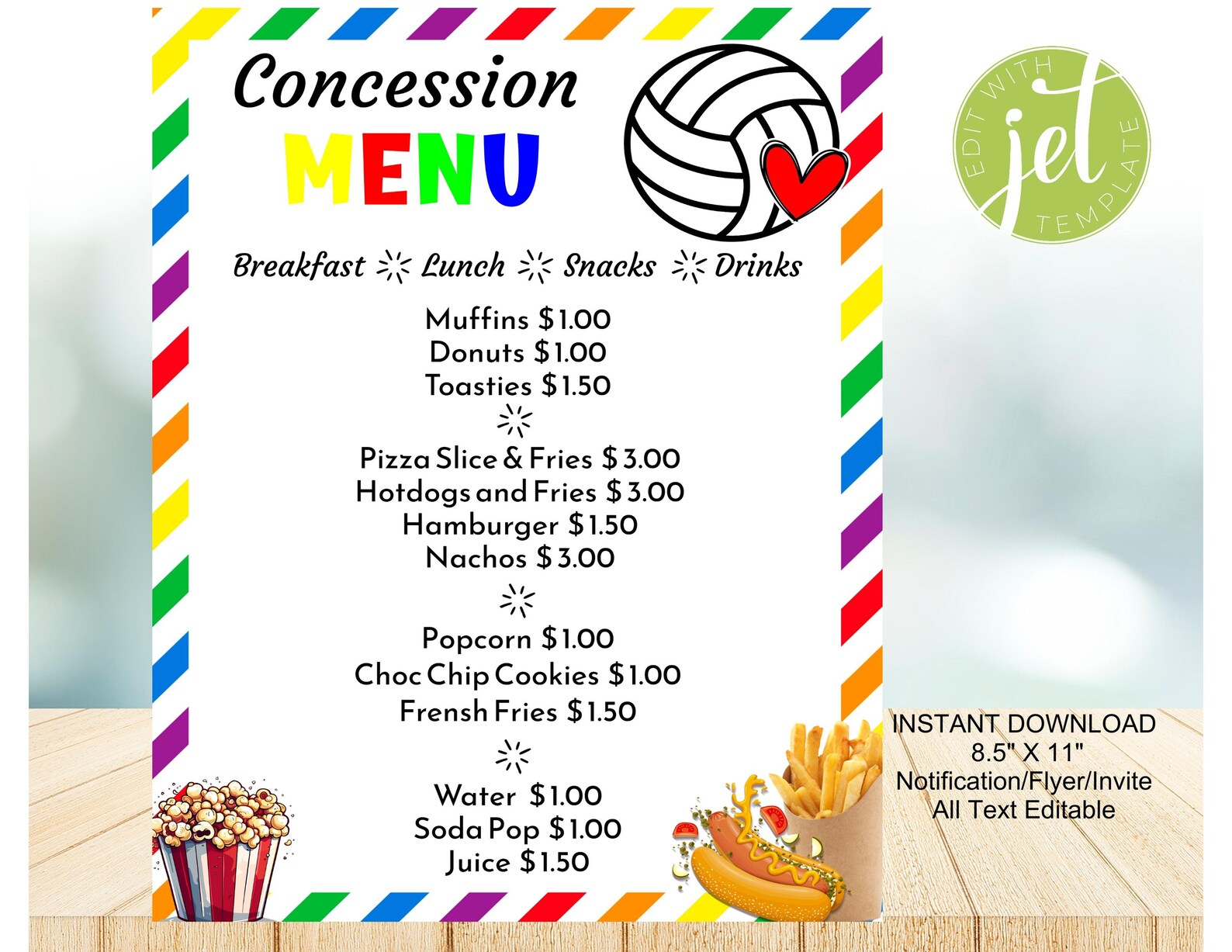 Editable Concession Menu Flyer: Sports Template (instant Download) - Etsy