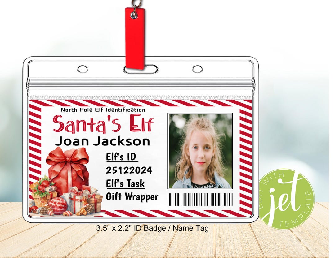 Santa's Elf ID Badge: Christmas Photo Name Tag (instant Download) - Etsy