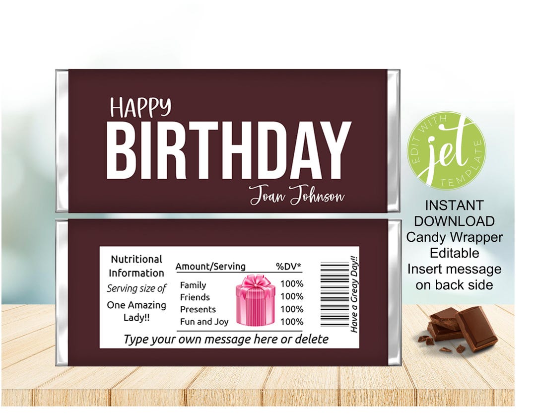 Editable Candy Wrapper, Happy Birthday, Birthday Wrapper, Birthday ...
