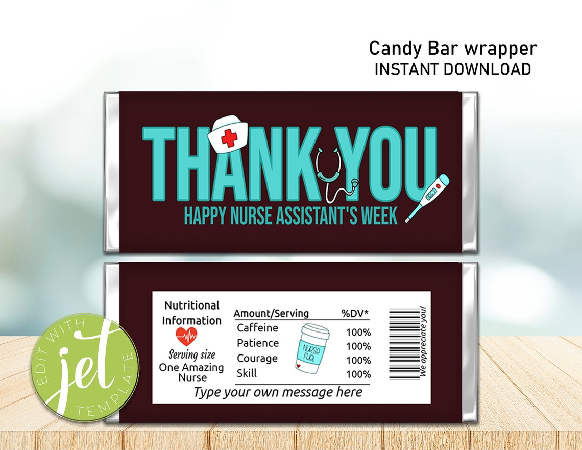 Editable Nurse Assistant's Week Thank You Candy Wrapper, Nurses ...