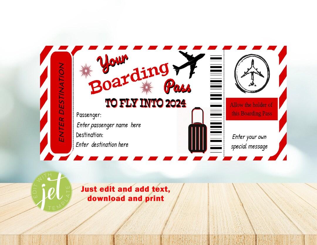 Boarding Pass Editable, Flight to 2024 Ticket Gift, Editable Text ...