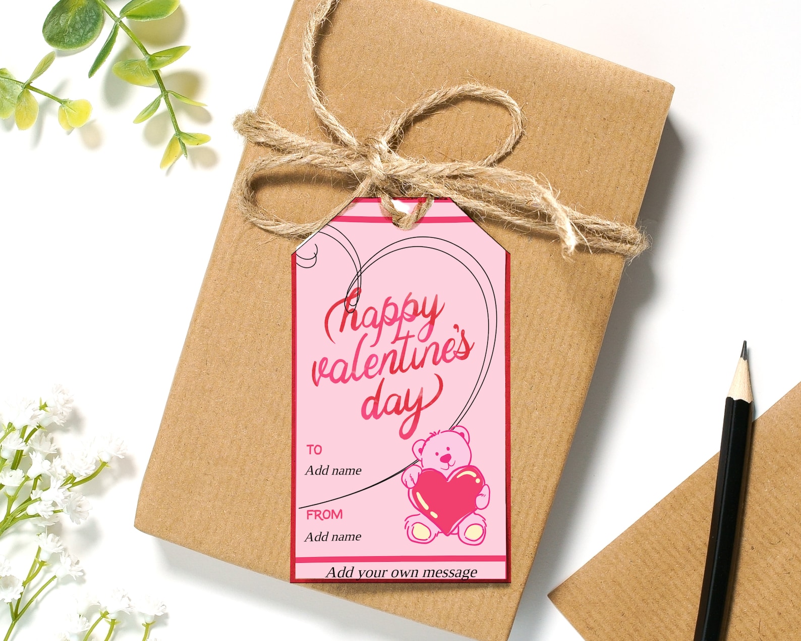 Gift Tag, Editable, Printable, Valentine, Add Own Message, Add Name ...