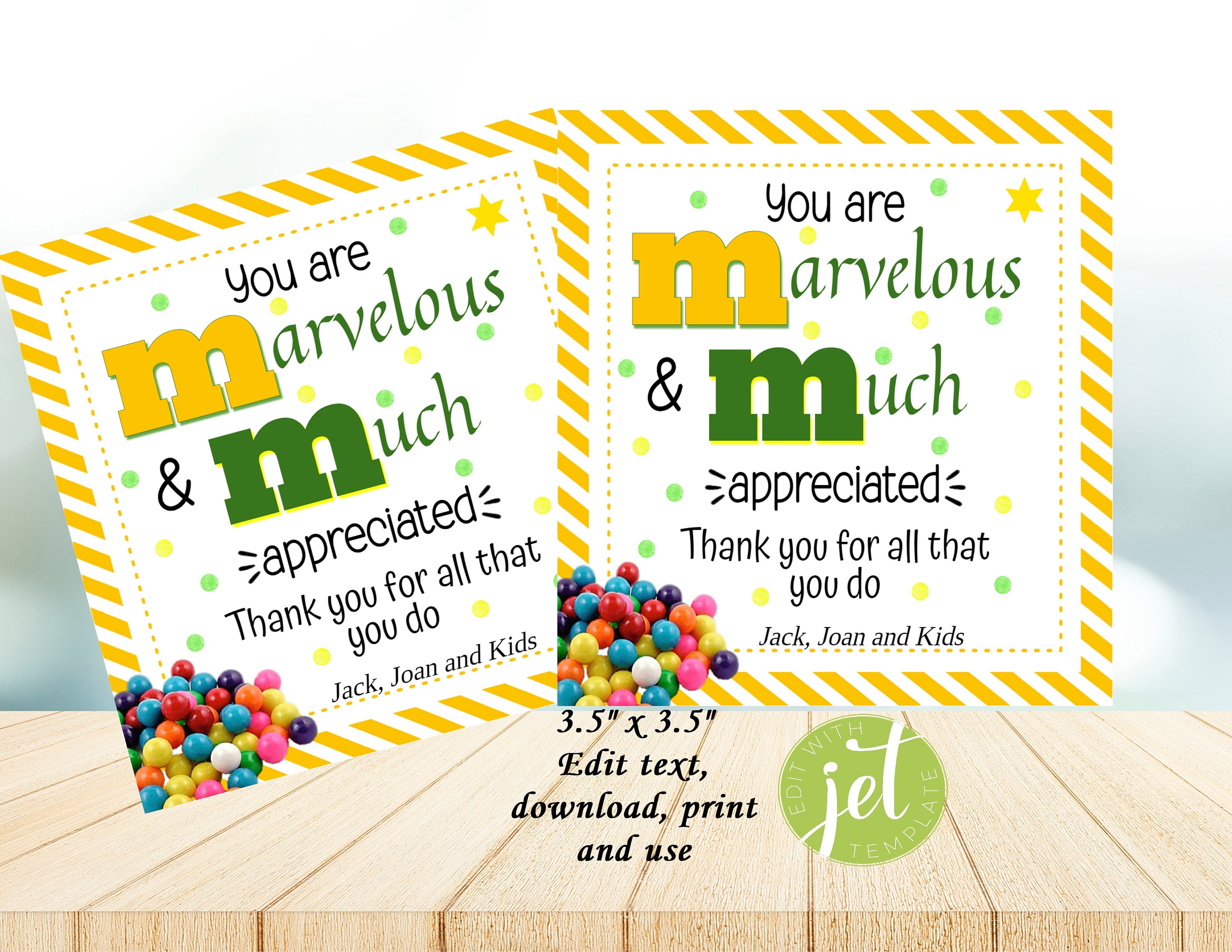 Editable M&M Gift Tag Card, Magnificent and Much Appreciated, Thanks ...