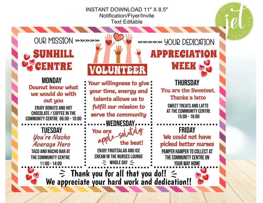 Volunteers Appreciation Week Editable Flyer, Itinerary, Schedule for ...