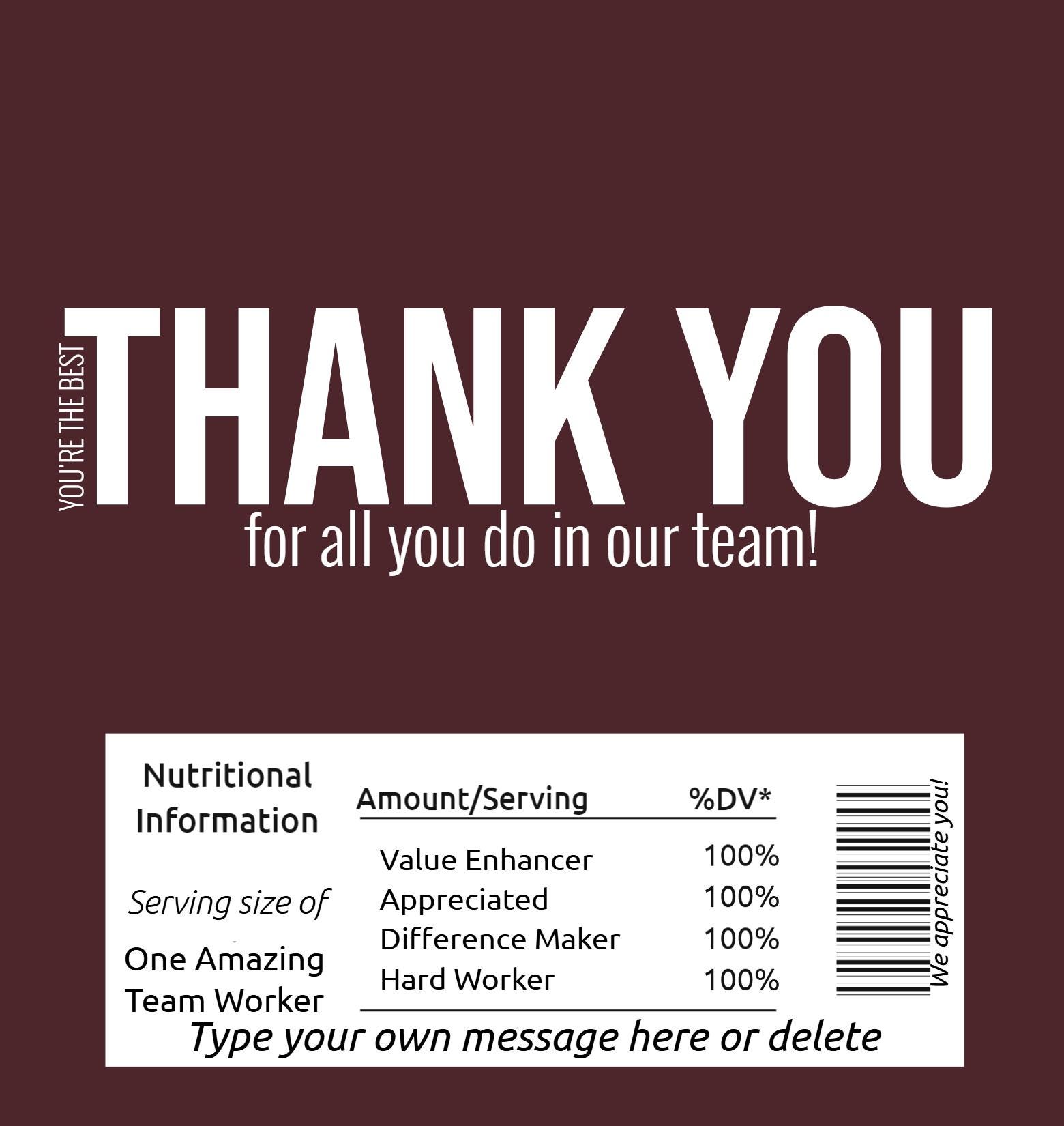 Candy Wrapper, Employee Appreciation Gift, Thank You Candy Bar Wrappers ...