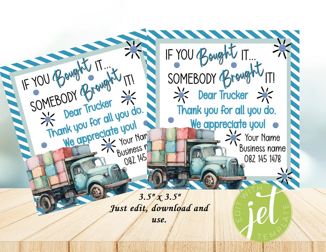 Editable Trucker Appreciation Card, Gift Tag, Appreciation Gift Tags ...