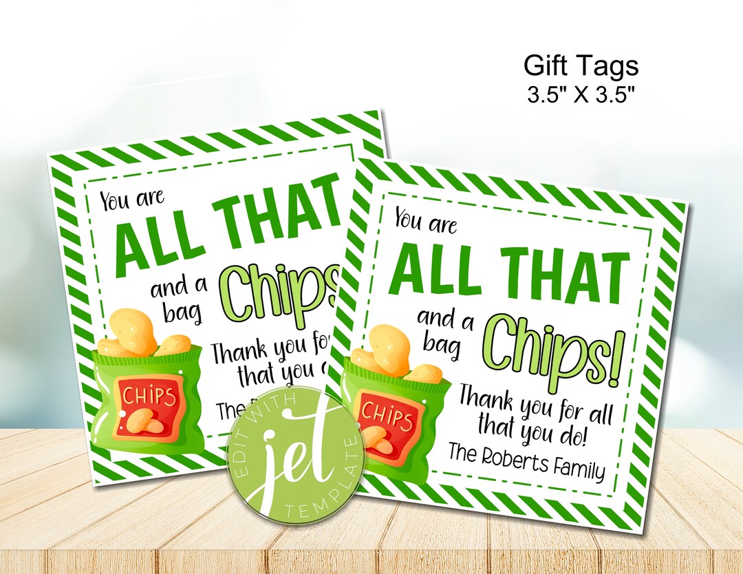 Editable Chips Gift Tag, Teacher Staff Employee School Appreciation ...