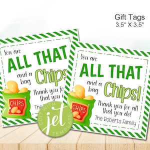 Editable Chips Gift Tag, Teacher Staff Employee School Appreciation ...