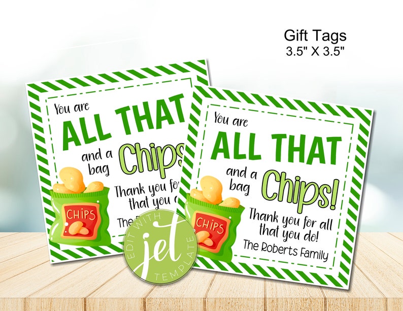 Editable Chips Gift Tag, Teacher Staff Employee School Appreciation ...
