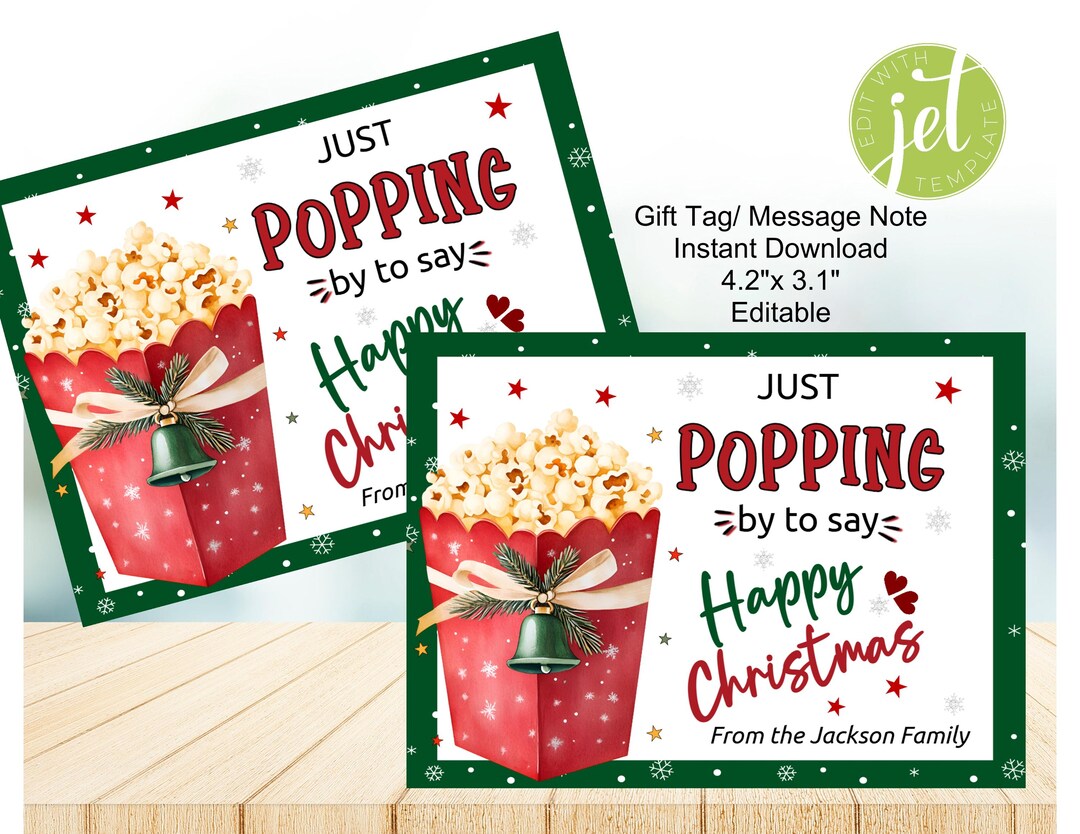 Christmas Popcorn Gift Tag, Pop Corn Note, Editable, Coworker Card ...