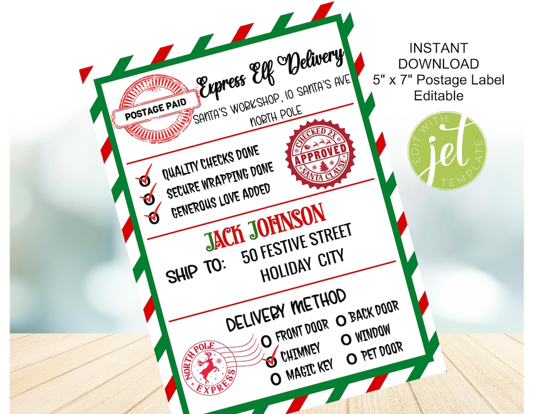 Editable Elf Postage Label: Printable North Pole Santa Mail (download ...
