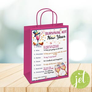 Editable New Year Survival Kit Gift Bag Label, New Year Gift Bag Label ...
