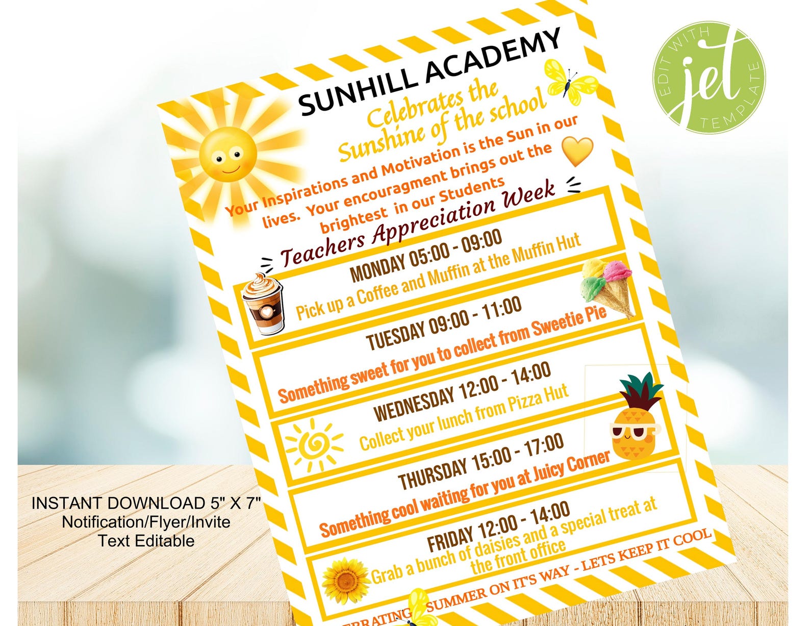 Sunshine Teacher Appreciation Week Itinerary: Editable Schedule ...