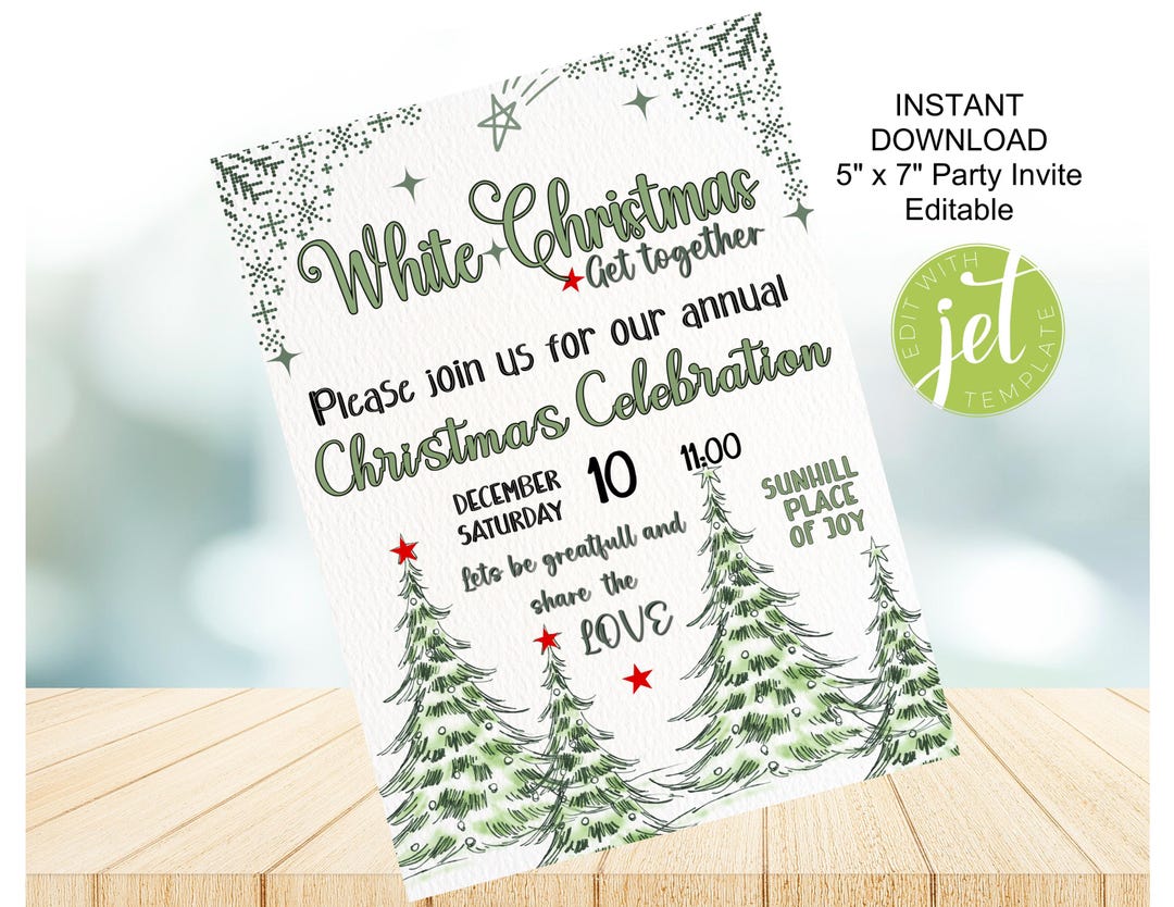 Editable Christmas Service Invitation: White Holiday Flyer (instant ...
