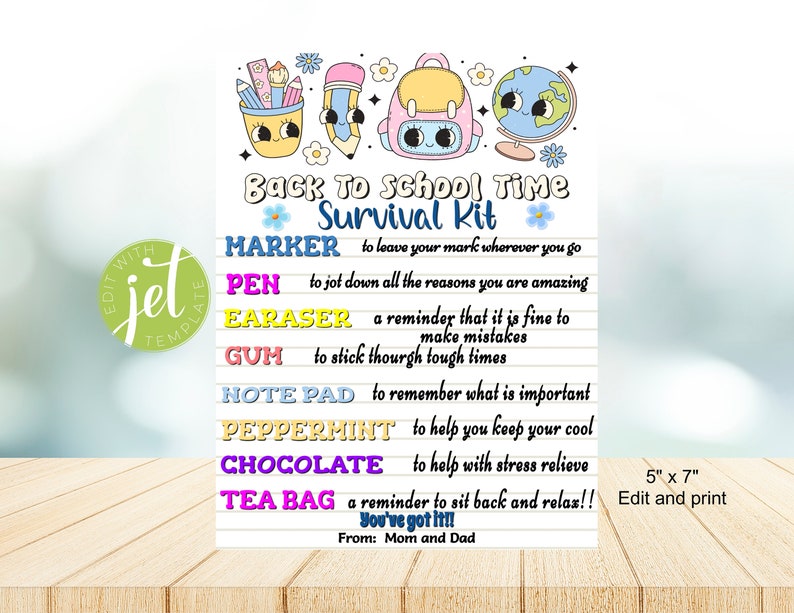 Editable, Back to School Survival Kit, Printable, Special Message ...