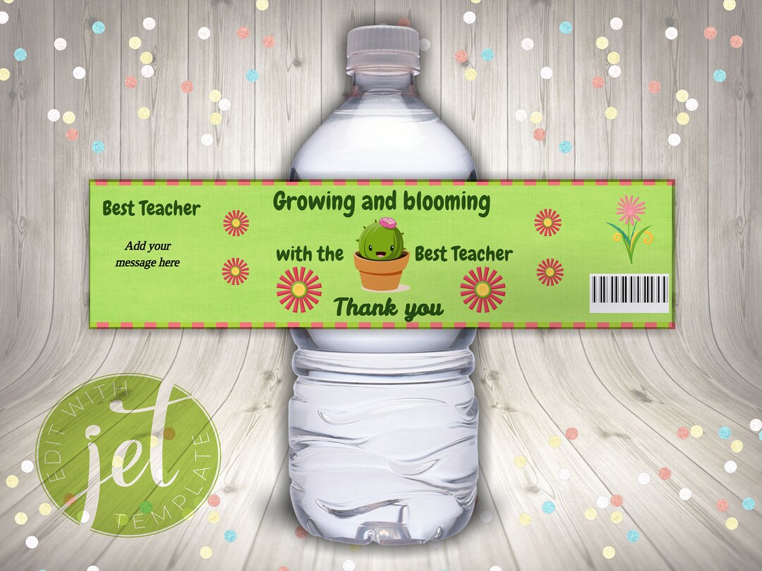 Water Bottle Label, Editable, Thank You Teacher, Printable, Instant ...