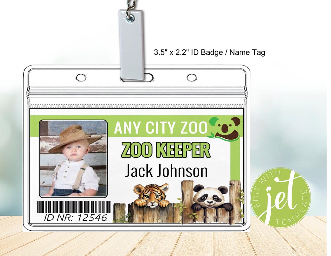 ID Badge Zoo Keeper, Editable Zoo Keeper Pretend Play, Child Dress up ...