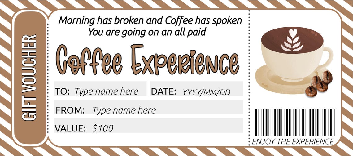 Editable Gift Voucher Coffee Experience Template, Coffee Experience ...