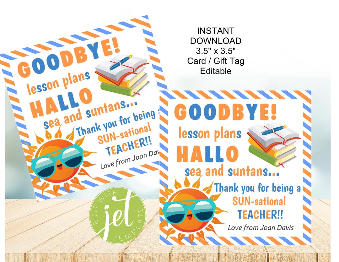 Editable Thank You Teacher Card, Goodbye Lesson Plans, Hallo Suntans ...