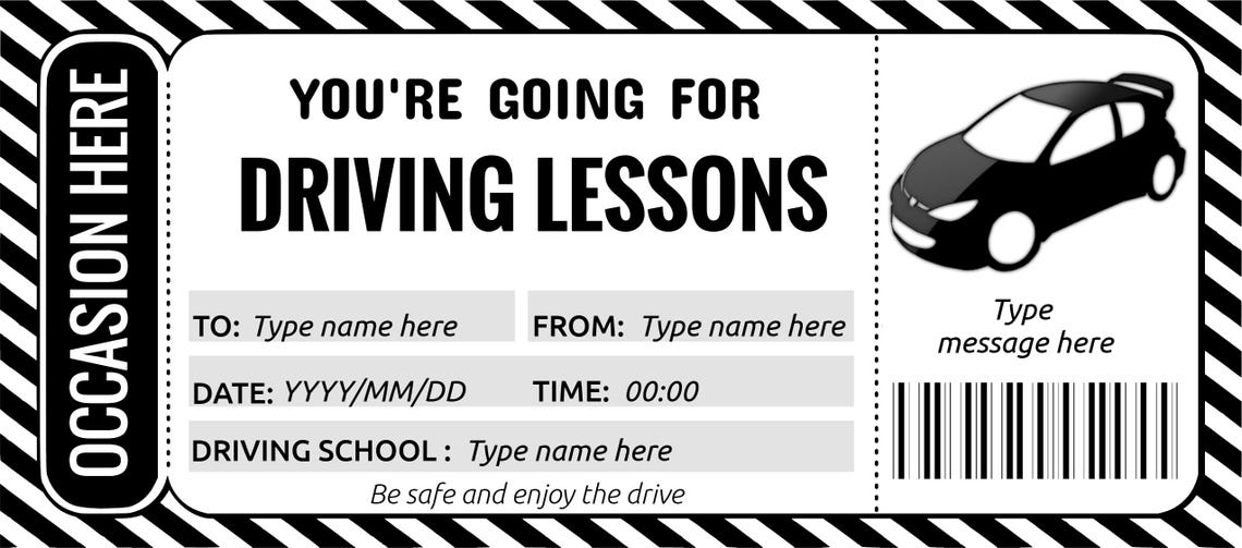 Editable Driving Lessons Voucher, Driving School Gift, Learn to Drive ...