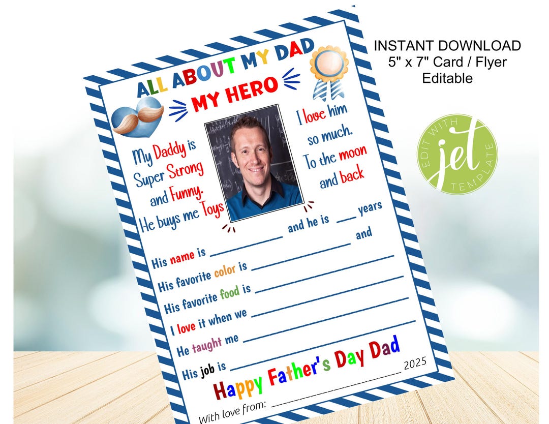 Father's Day Gift Card, Editable, Printable, All About My Dad, Card ...