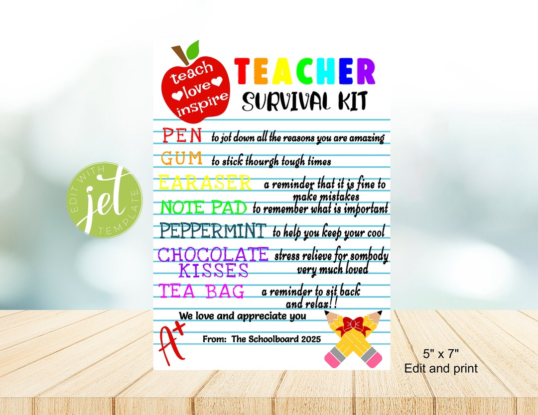 Editable, Back to School Survival Kit, Teacher Survival Kit, Printable ...