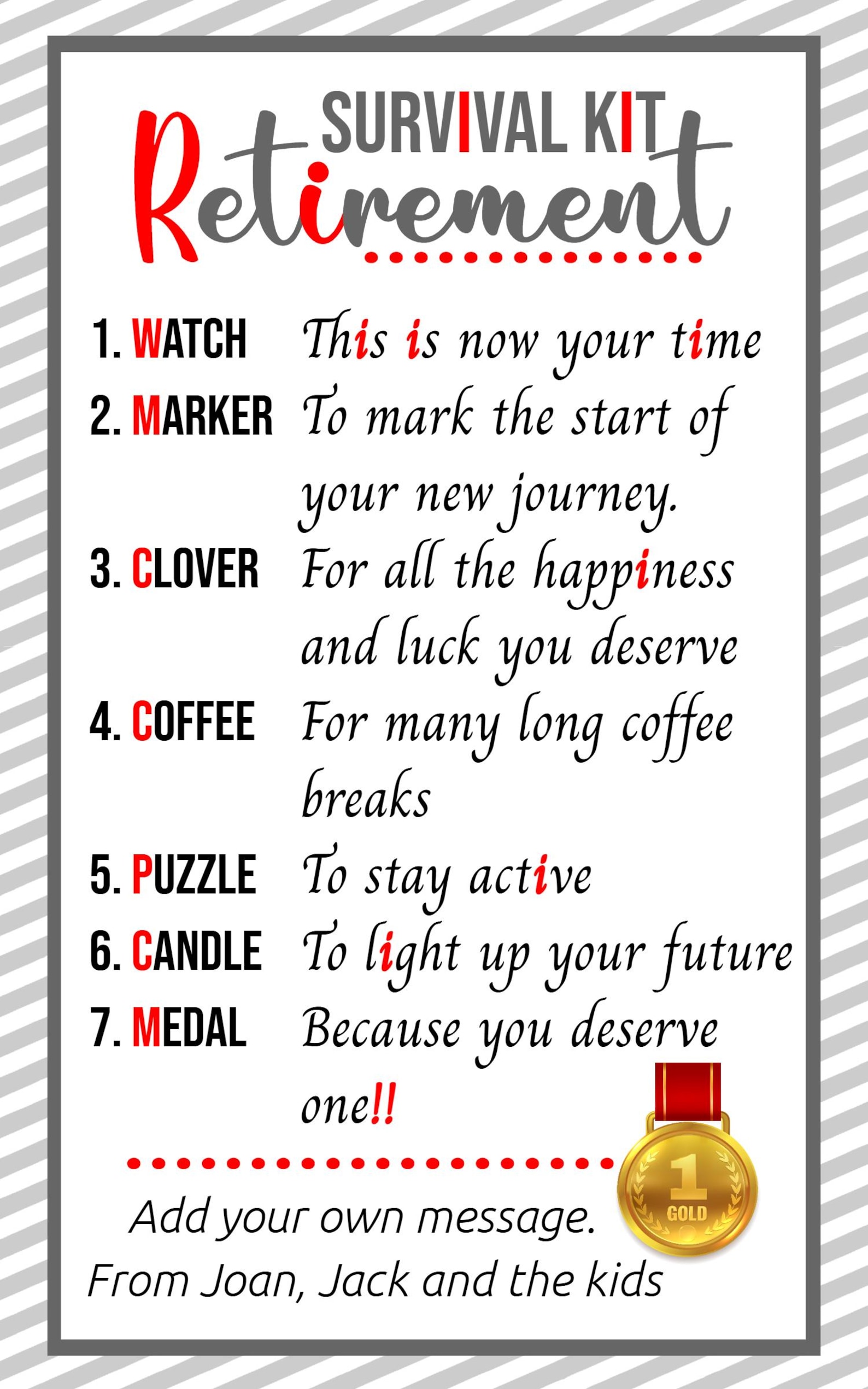 Editable Retirement Survival Kit Gift Bag Label, Retirement Gift Bag ...