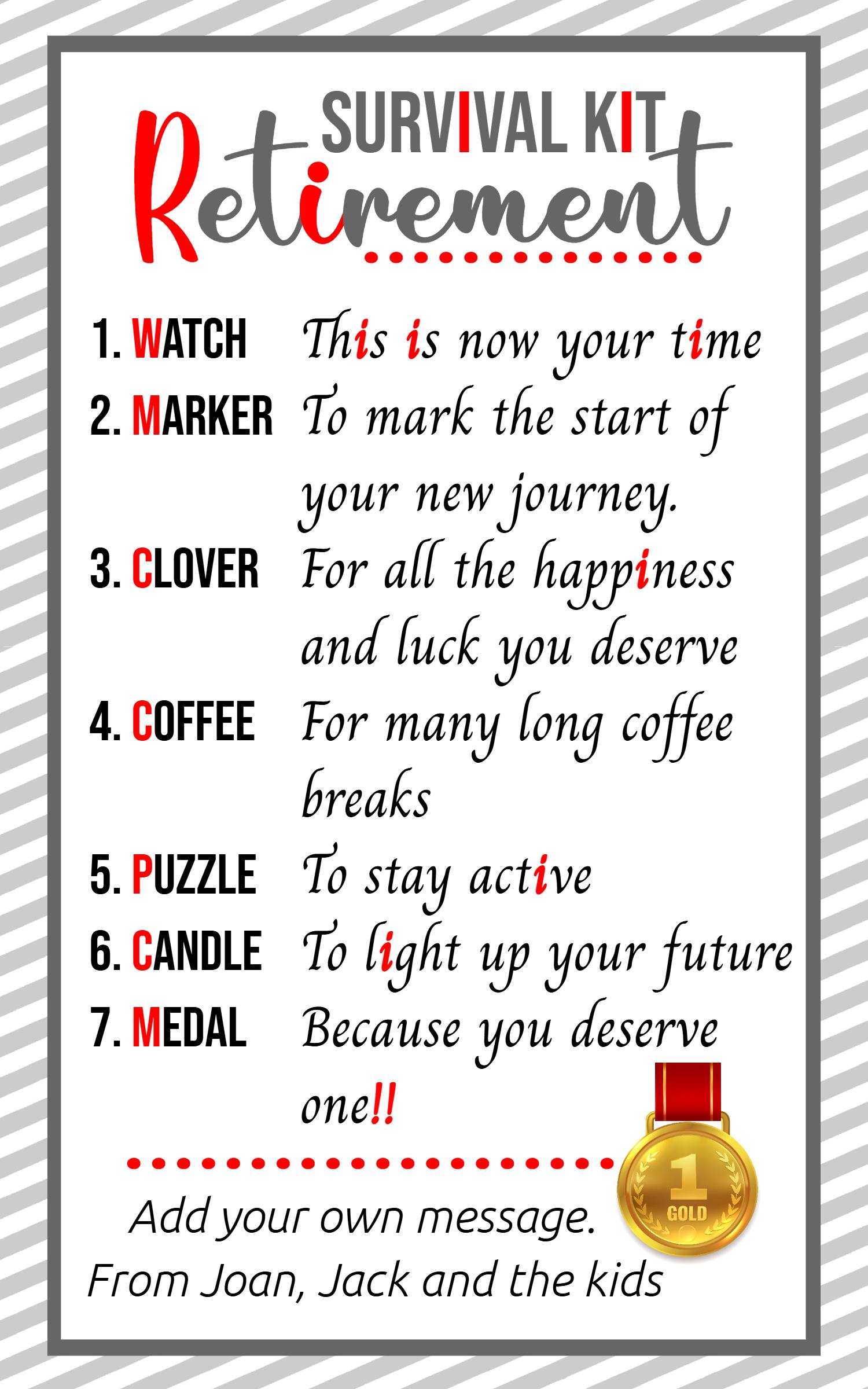 Editable Retirement Survival Kit Gift Bag Label, Retirement Gift Bag ...