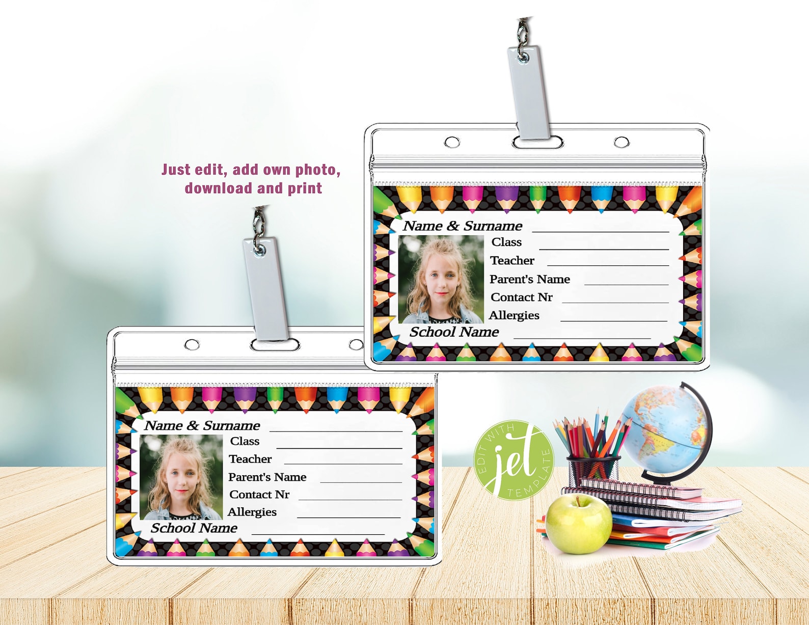 ID Badge, Name Tag, Editable, Printable, Boy/girl Badge, Photo Badge ...