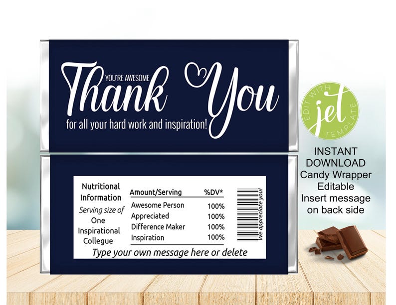Candy Wrapper, Employee Appreciation Gift Thank You Candy Bar Wrappers ...