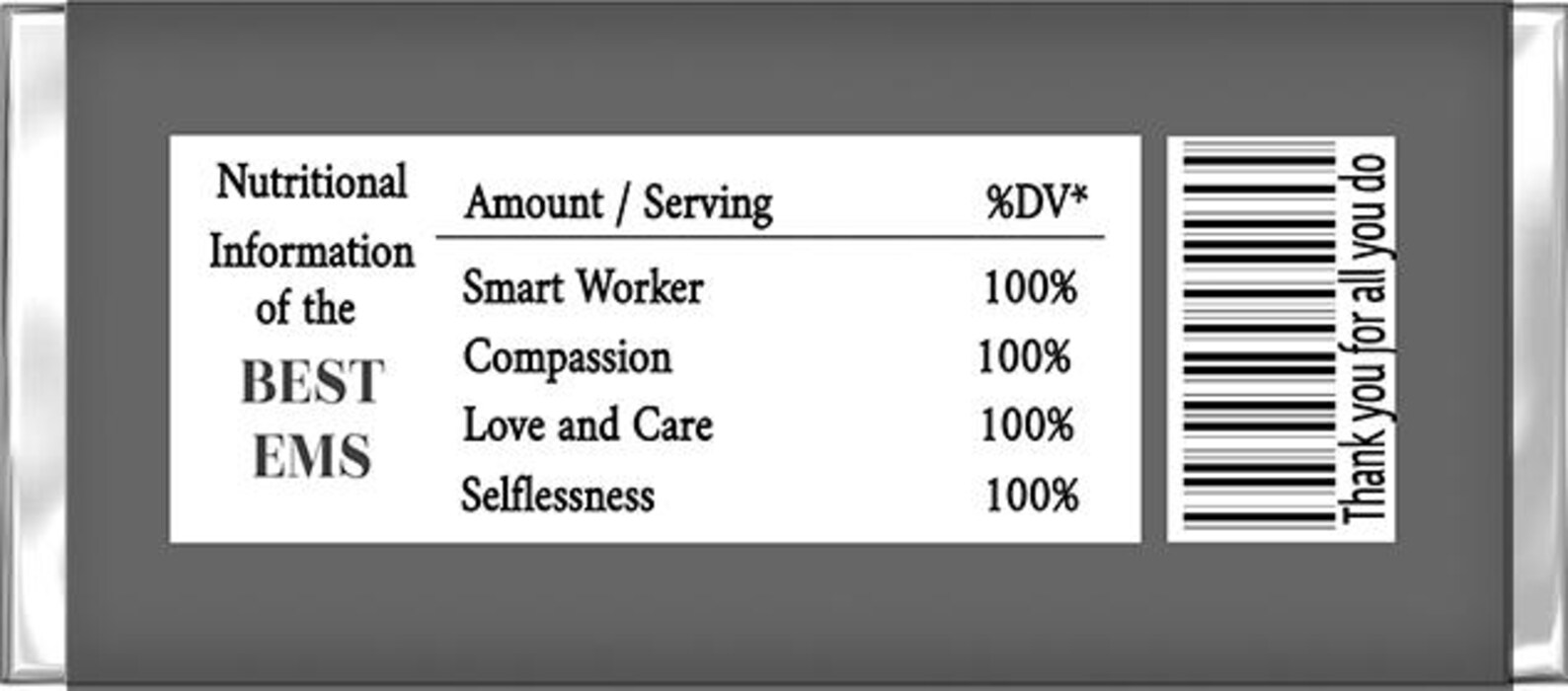 Candy Wrapper, EMS Appreciation Gift, Thank You Chocolate Wrapper ...