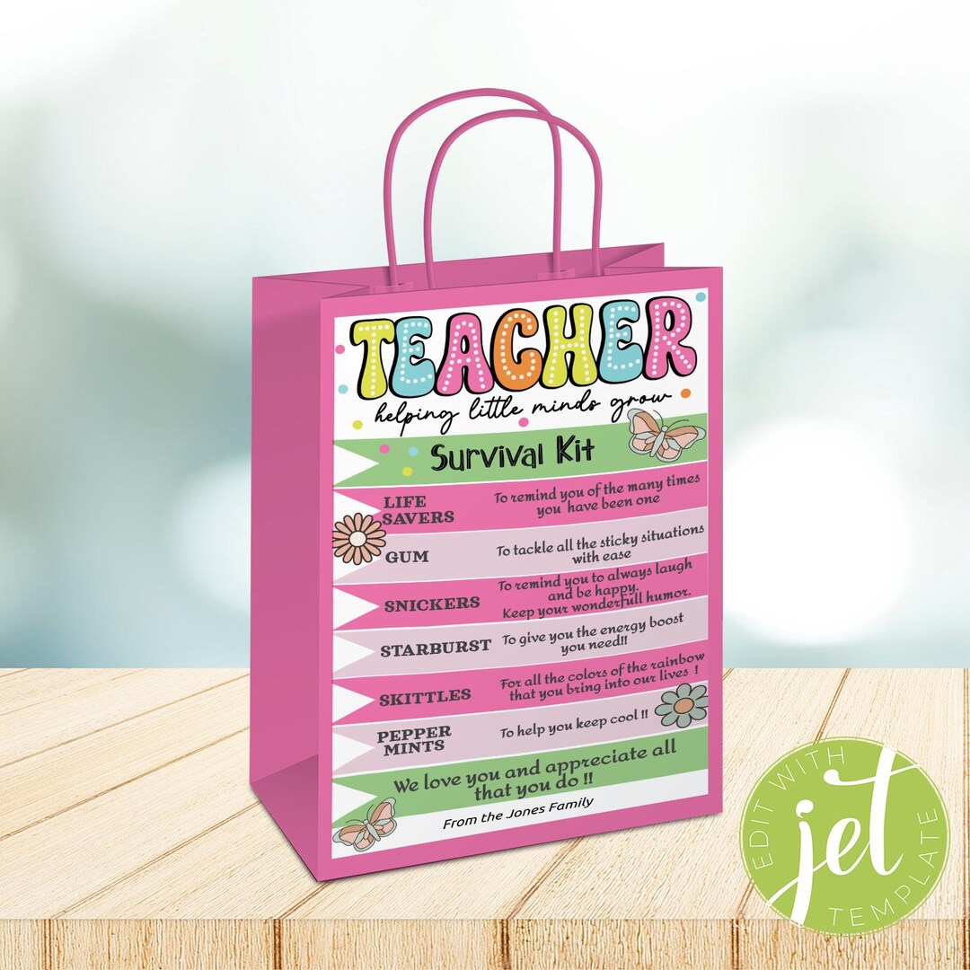 Editable Teacher Survival Kit Tag, Goody Bag, Funny Teacher Staff ...