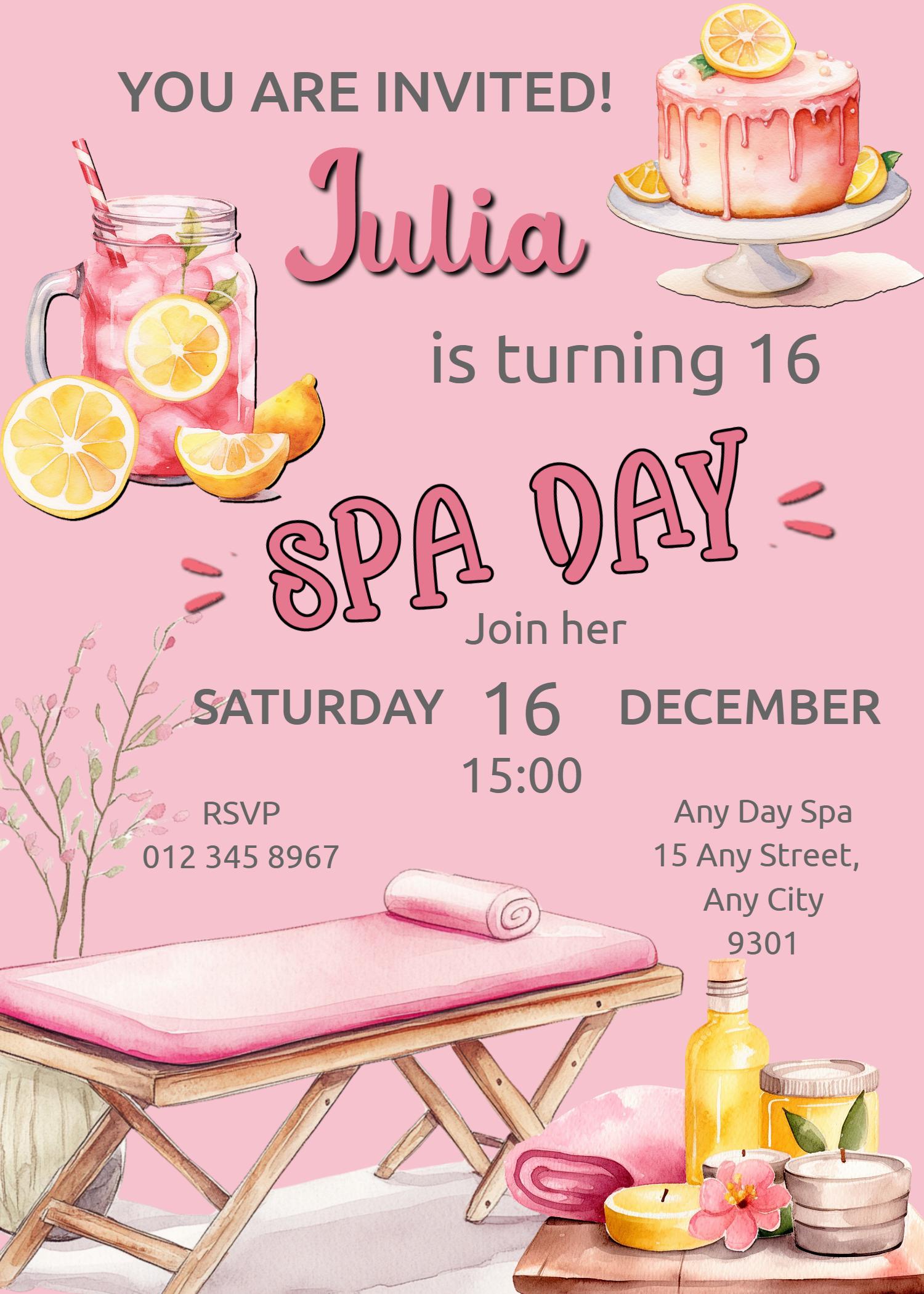 Editable Birthday Invitation, Spa Party, Spa Birthday Party, Any Age ...