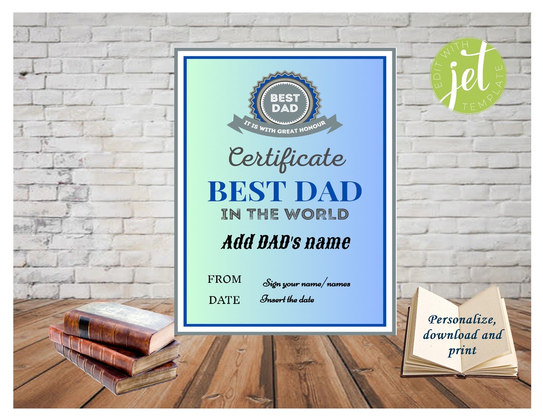 Certificate Father, Father's Day, Editable, Printable, Best Dad Award ...