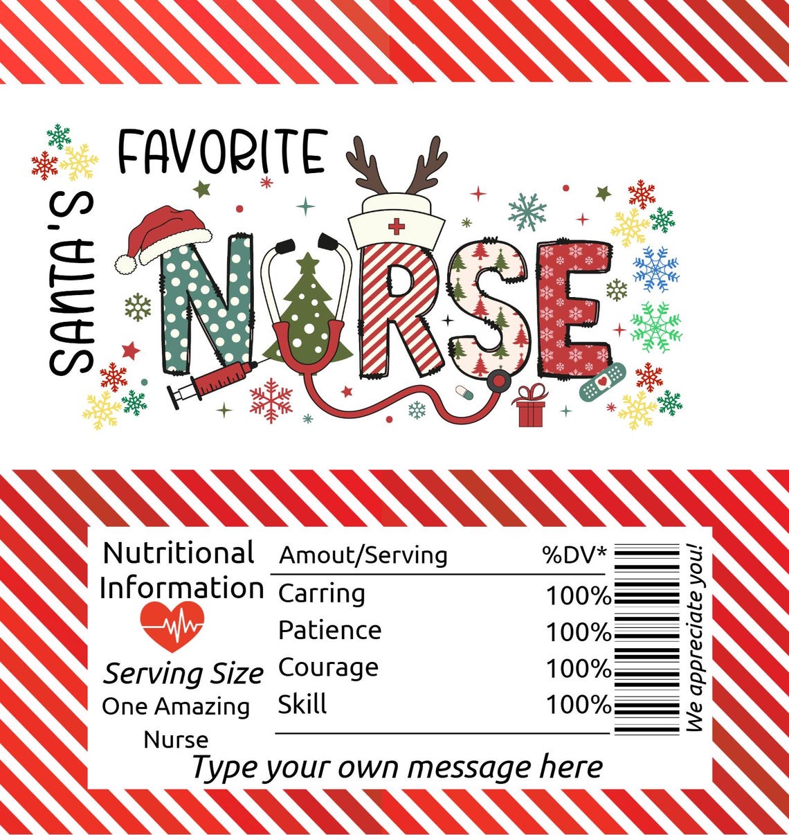 Editable Santa's Favorite Nurse Candy Wrapper, Nurses, Hospital Nurse ...