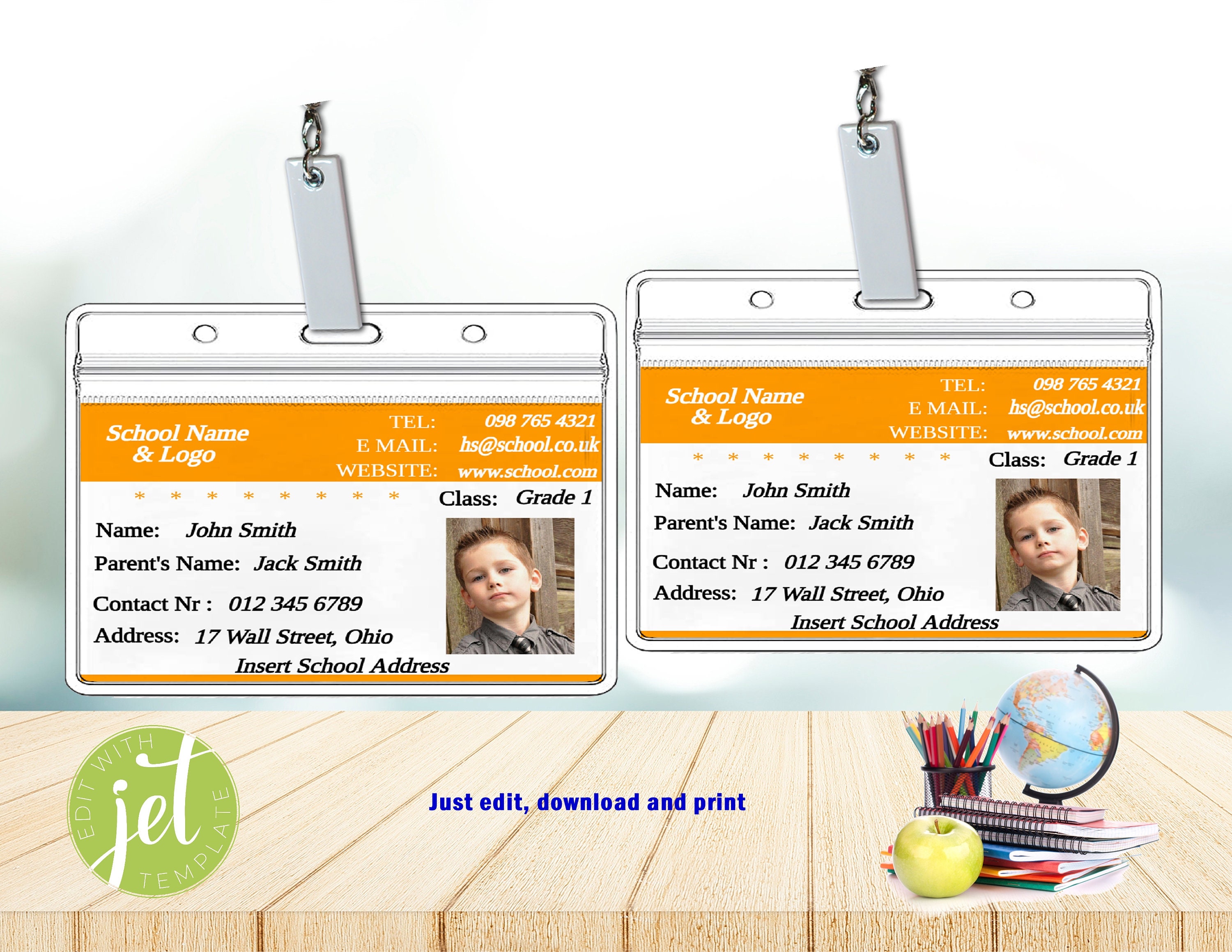 ID Badge, Name Tag, Editable, Printable, ID Card Boy/girl Badge ...
