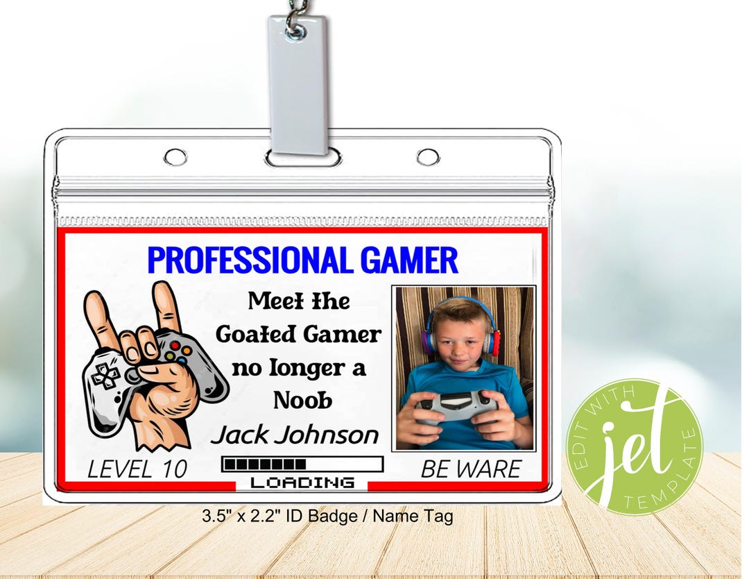Editable Gamer ID Badge: Professional Gaming Party (instant Download ...