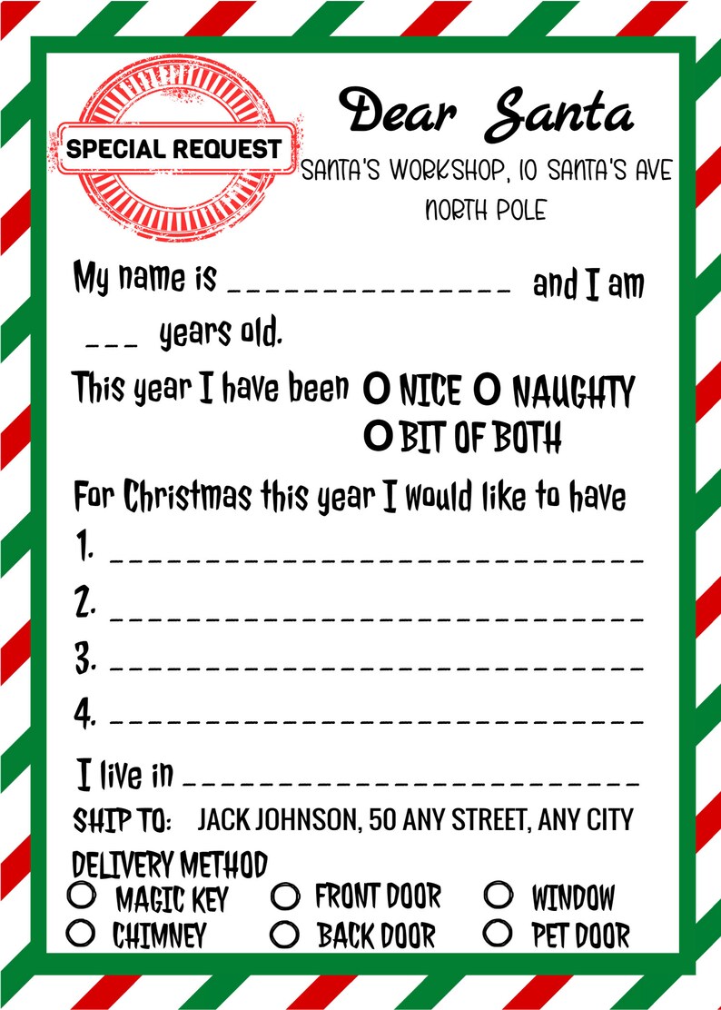 Letter to Santa, Editable, Printable, Christmas Gift Request, Editable ...
