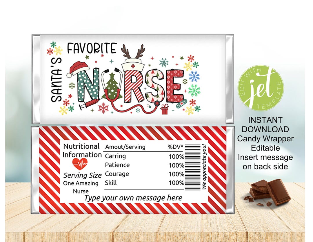 Editable Santa's Favorite Nurse Candy Wrapper, Nurses, Hospital Nurse ...